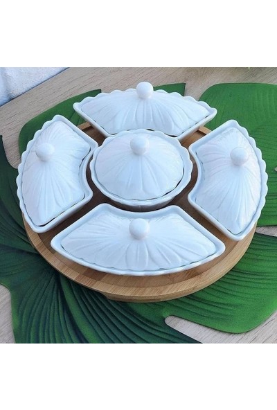 Bycomo Bambu Standlı Papatya Model Porselen Kahvaltılık Bycomo Bambu Standlı Papatya Model Porselen Kahvaltılık