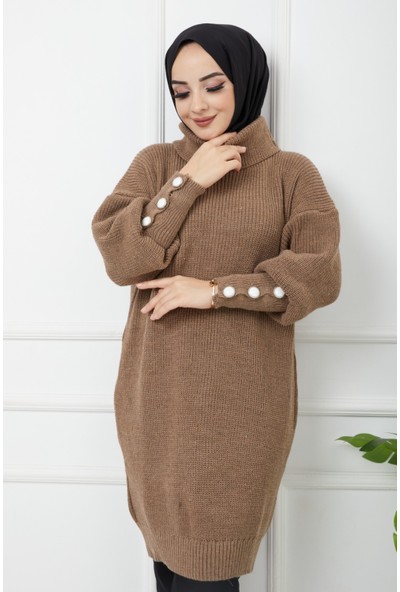 Pamuk Butik Kadın Kahverengi Boğazlı Triko Kazak Pamuk Butik Kadın Kahverengi Boğazlı Triko Kazak