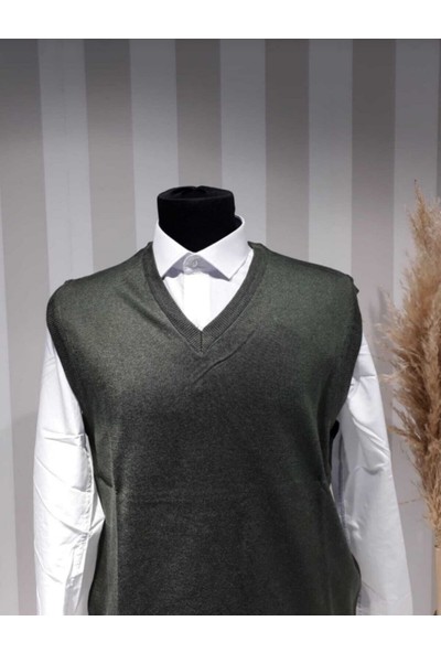 HMZ Erkek V Yaka Ince Haki Triko Süveter