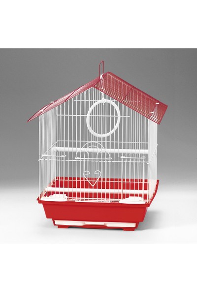 EuroGold Üçgen Çatılı Kanarya Muhabbet Kuşu İçin Kuş Kafesi 30 x 23 x 39 cm Kırmızı