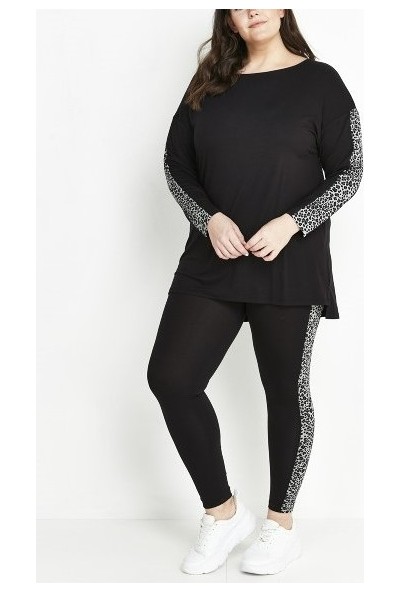 For Big Trend Kadın Zebra Şerit Detay Örme Tayt Üst Takım