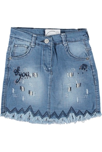 Paketle Express You Nakışlı Incili Likralı Kız Kot Etek 8/12 Yaş