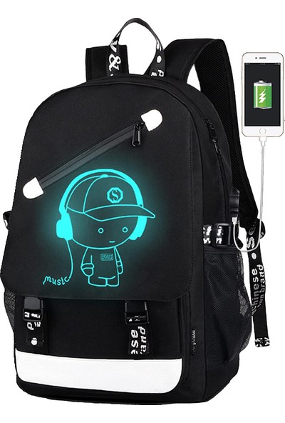Kitvtopc USB Şarj Portlu Aydınlık Sırt Çantası Noctilucent Okul Çantaları (Yurt Dışından)