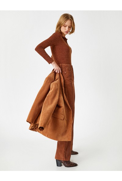 Koton Yüksek Bel Kadife Bol Paça Pantolon