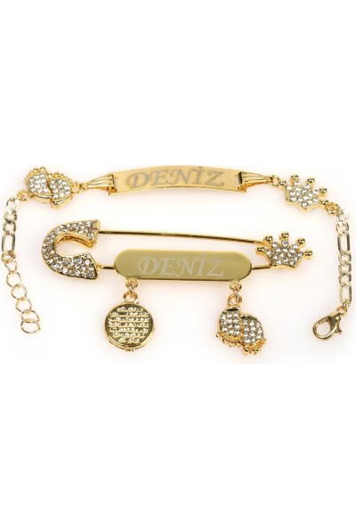 Sahi Aksesuar Beyaz Kristal Taşlı Unisex Bebek Yaka Iğne ve Bileklik Seti 56