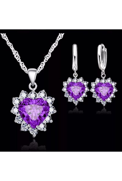 Lila Hediyelik Eşya Gümüş Kaplama Mor Taşlı Takı Seti