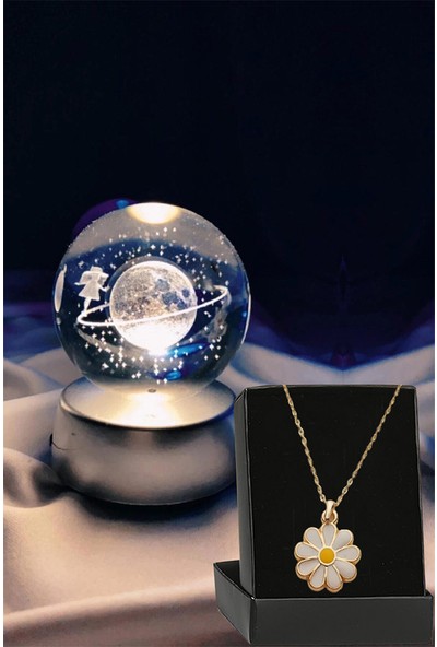 Zemtigo Renk Değiştiren LED Işıklı Cam Satürn Kız Küre Dolunay Lamba Kristal Top ve Papatya Kolye Zemtigo Renk Değiştiren LED Işıklı Cam Satürn Kız Küre Dolunay Lamba Kristal Top ve Papatya Kolye