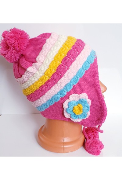 Magrib Çiçekli Ponponlu Içi Polarlı Örme Çocuk Bere Magrib Çiçekli Ponponlu Içi Polarlı Örme Çocuk Bere
