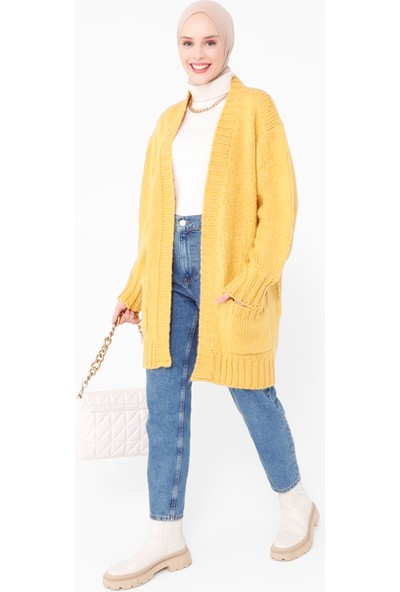 Refka Cep Detaylı Triko Hırka - Hardal - Refka Casual Refka Cep Detaylı Triko Hırka - Hardal - Refka Casual