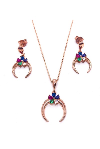 Nisa 925 Ayar Gümüş Renkli Zirkon Taşlı Çiçekli Hilal Set Nisa 925 Ayar Gümüş Renkli Zirkon Taşlı Çiçekli Hilal Set