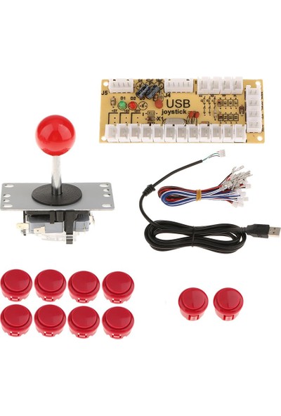 Flameer Arcade Dıy Kitleri Usb Kodlayıcı Pc Joystick İle 5 Pin + 10 Itme Düğmeleri Kırmızı (Yurt Dışından) Flameer Arcade Dıy Kitleri Usb Kodlayıcı Pc Joystick İle 5 Pin + 10 Itme Düğmeleri Kırmızı (Yurt Dışından)