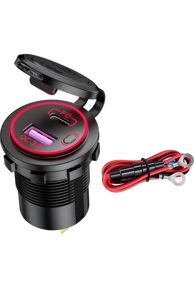 Flameer Usb C Araç Şarj Adaptörü Pd Şarj İle Motosiklet Kırmızı Kablo Için Led (Yurt Dışından)