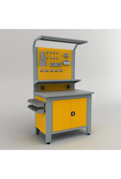 İdeal Ekipman Metal Dolaplı Panolu Küçük Çalışma Tezgahı