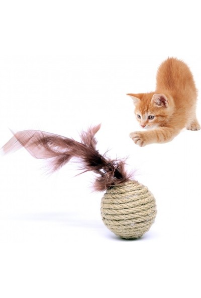 Pet Lütfen Tüylü Hasır Top Kedi Oyuncağı 5 cm