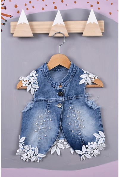 Seramis Brodeli Çicekli Kot Yelek