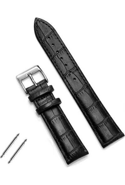 Seiko Saat Uyumlu Croco Baskılı Siyah Renk Deri Saat Kordonu Kayışı