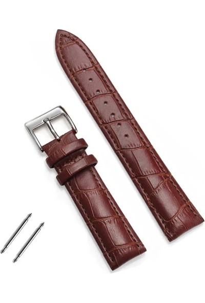 Casio Saat Uyumlu Croco Baskılı Kahverengi Renk Deri Saat Kordonu Kayışı