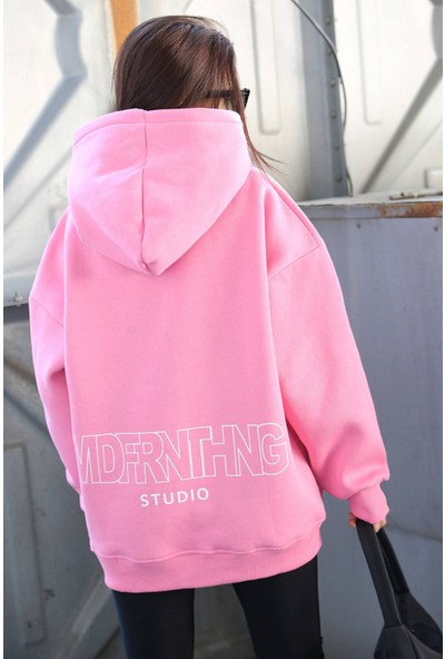 Madmext Mad Girls Pembe Baskılı Oversize Sweatshirt MG1287