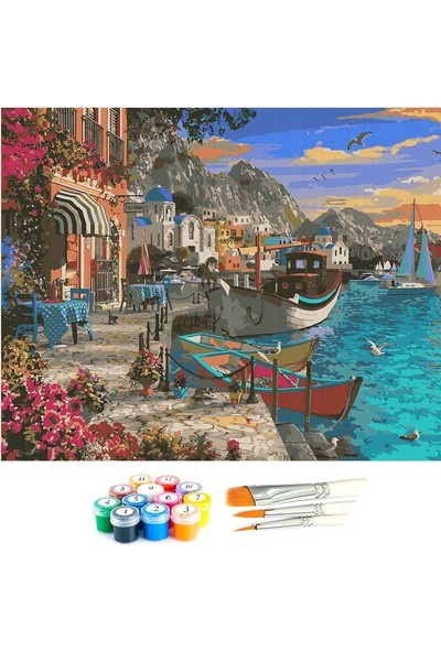 Carpuz Sayılarla Boyama Tablo Seti Ada Sahili 40 x 50 cm Kasnaklı