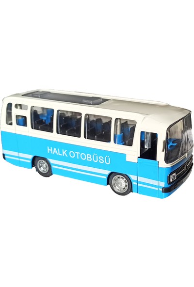 Pop Şeker Oyuncak Metal Halk Otobüsü Pilli Sesli Işıklı Çek Bırak Özellikli Mavi Halk Otobüsü