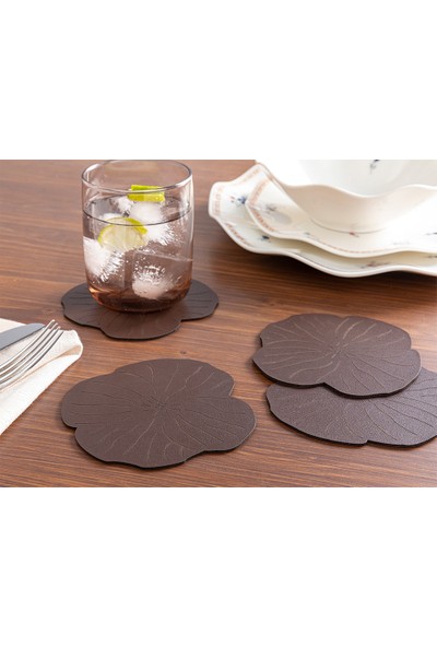 English Home Flowery Suni Deri 4'lü Bardak Altlığı 11 cm Kahve English Home Flowery Suni Deri 4'lü Bardak Altlığı 11 cm Kahve