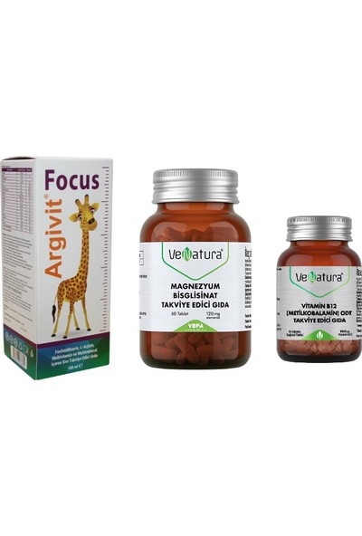 Focus Argivit Focus Şurup 150 ml + Magnezyum Bisglisinat 120 Mg 60 Tablet + B12 Vitamini 30 Tablet Focus Argivit Focus Şurup 150 ml + Magnezyum Bisglisinat 120 Mg 60 Tablet + B12 Vitamini 30 Tablet