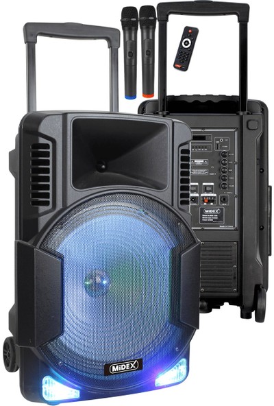 Midex MXR-1200 Taşınabilir Seyyar Mikrofonlu Akülü Ses Sistemi Hoparlör (1200 Watt 15 İNÇ) Midex MXR-1200 Taşınabilir Seyyar Mikrofonlu Akülü Ses Sistemi Hoparlör (1200 Watt 15 İNÇ)