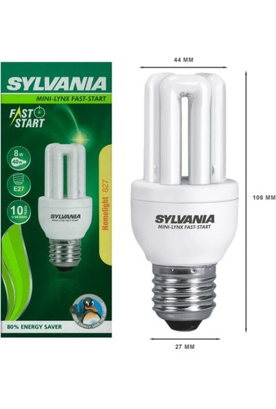 Sylvania Fast Start E14 Duy 8W 450 Lümen 10000H Ömür Floresant Ampül 5 Adet
