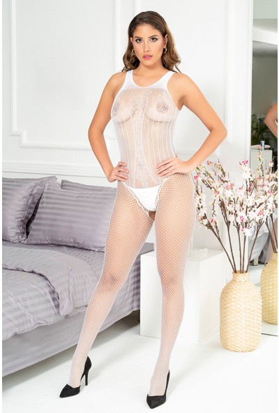 Emina Mite Love Vücut Çorabı Beyaz File Fantazi Iç Giyim