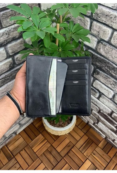 Guard Telefon Girişli Siyah Lazer Baskı Deri Portföy Cüzdan