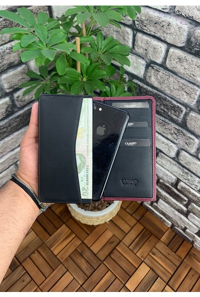 Guard Telefon Girişli Bordo Siyah Deri Portföy Cüzdan
