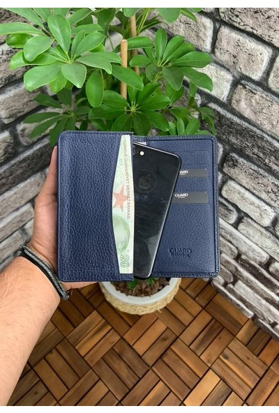 Guard Telefon Girişli Lacivert Deri Portföy Cüzdan