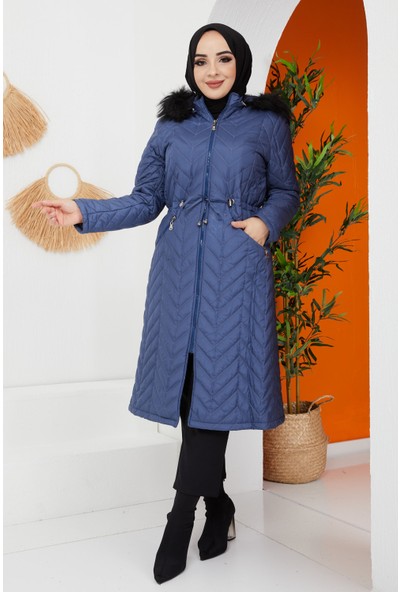 İmaj Butik Içi Yün Detaylı Şişme Uzun Mont/lacivert