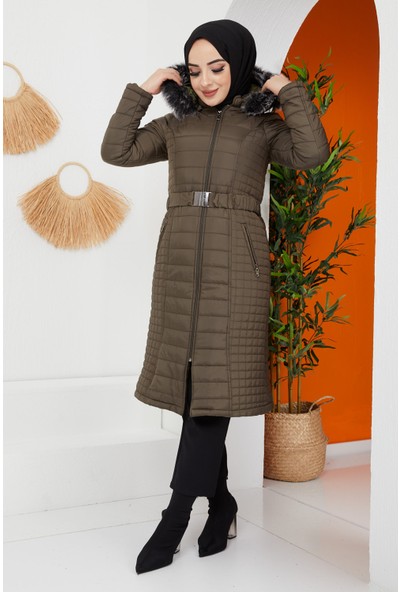 İmaj Butik Kemer Detaylı Içi Yünlü Şişme Mont/haki