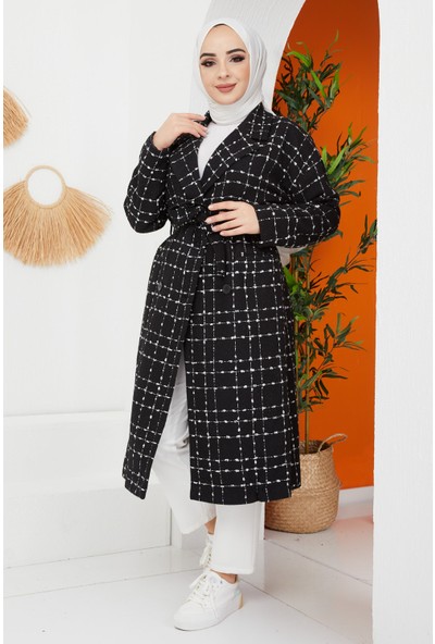 İmaj Butik Önden Düğme Detaylı Tüvit Kaşe Kaban/siyah