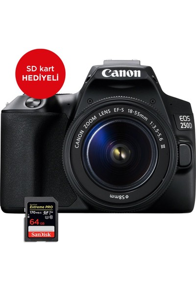 Canon EOS 250D DC Kit Fotoğraf Makinesi (SD Kart Hediyeli) (Canon Eurasia Garantili) Canon EOS 250D DC Kit Fotoğraf Makinesi (SD Kart Hediyeli) (Canon Eurasia Garantili)