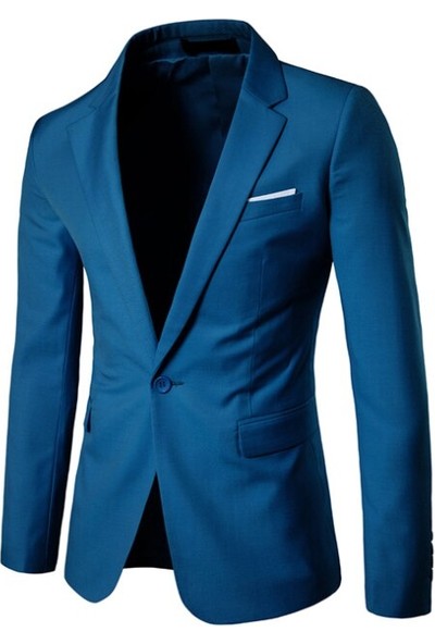 Dewsa Plus Mono Yaka Tek Düğme Slimfit Düz Mavi Erkek Ceket Dewsa Plus Mono Yaka Tek Düğme Slimfit Düz Mavi Erkek Ceket