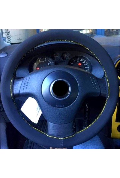 Gürler Oto Aksesuar Alkantra Dikmeli Direksiyon Kılıfı Sarı Ipli