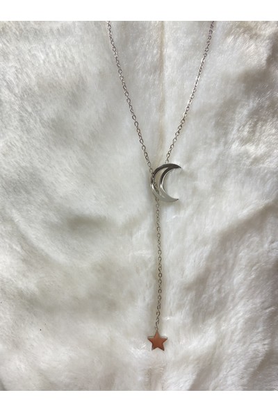 Royal Steel Ayyıldız Figürlü Gümüş Renk Kadın Çelik Kolye