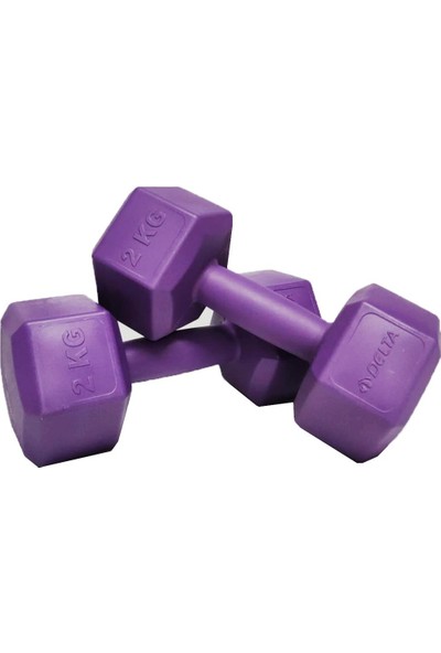 Delta 2 kg x 2 Adet Köşeli Mor Plastik Dambıl Ağırlık Seti