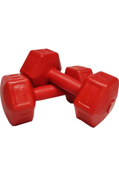 Delta 3 kg x 2 Adet Köşeli Kırmızı Plastik Dambıl Ağırlık Seti