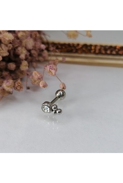 Takıdan Zirkon Tek Taş Üç Top Çelik Kıkırdak Tragus Piercing 6 mm Takıdan Zirkon Tek Taş Üç Top Çelik Kıkırdak Tragus Piercing 6 mm