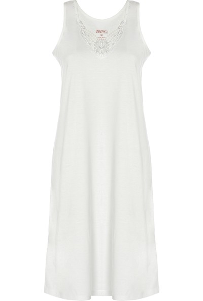 Tolin Bayan Güpürlü Beyaz Modal Kombinezon Gecelik 1564 Tolin Bayan Güpürlü Beyaz Modal Kombinezon Gecelik 1564