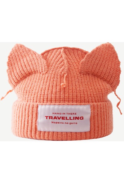 Ruicheng Örgü Kedi Kulaklı Şapka - Kırmızı (Yurt Dışından)