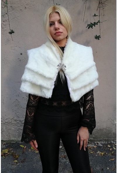 Keyifli Moda Kadın Beyaz Kürk Bolero