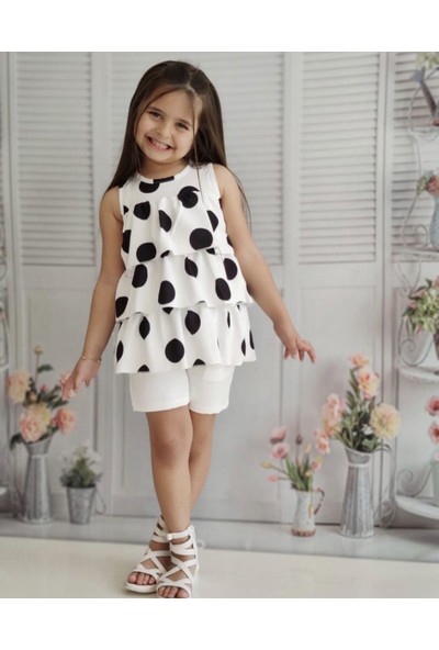 Hüma Kids Kız Çocuk Puantiyeli Şortlu Takım