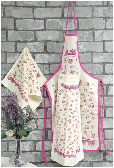 Tekstil Sepeti Pembe Çiçek Desenli Havlulu Mutfak Önlüğü Tekstil Sepeti Pembe Çiçek Desenli Havlulu Mutfak Önlüğü