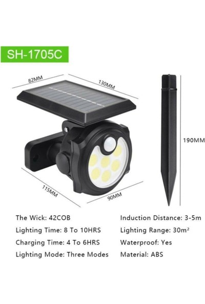 Lilibeaty 42 Ledli Solar Güneş Enerjili 3modlu Cob Bahçe Aydınlatması Hareket Sensörlü Duvar Lamba Lilibeaty 42 Ledli Solar Güneş Enerjili 3modlu Cob Bahçe Aydınlatması Hareket Sensörlü Duvar Lamba
