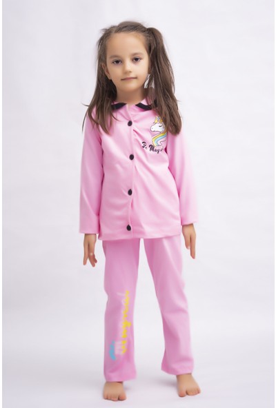 Lollo Bebek Unicorn Baskılı Gömlek Model Pijama Takımı-Pembe
