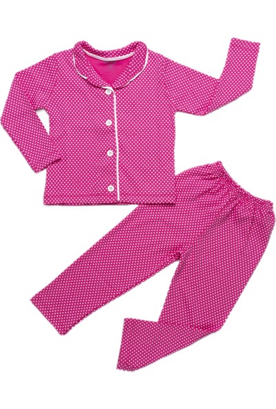 Lollo Kız Çocuk Puantiyeli Gömlek Model Pijama Takımı-Fuşya